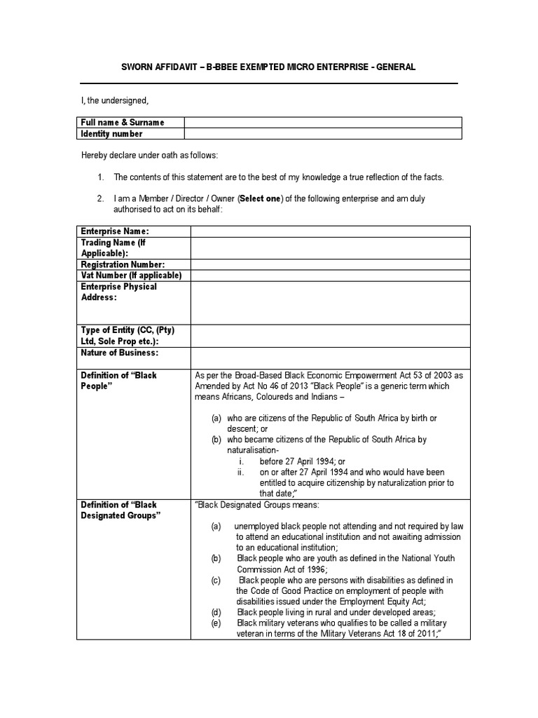 BEE Affidavit EME Gen | PDF | Affidavit | Justice