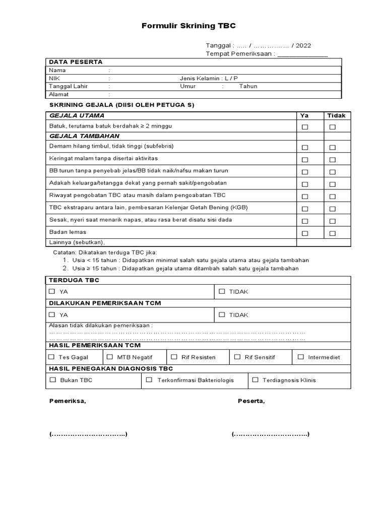 Formulir Dan Rekapitulasi Skrining TBC | PDF