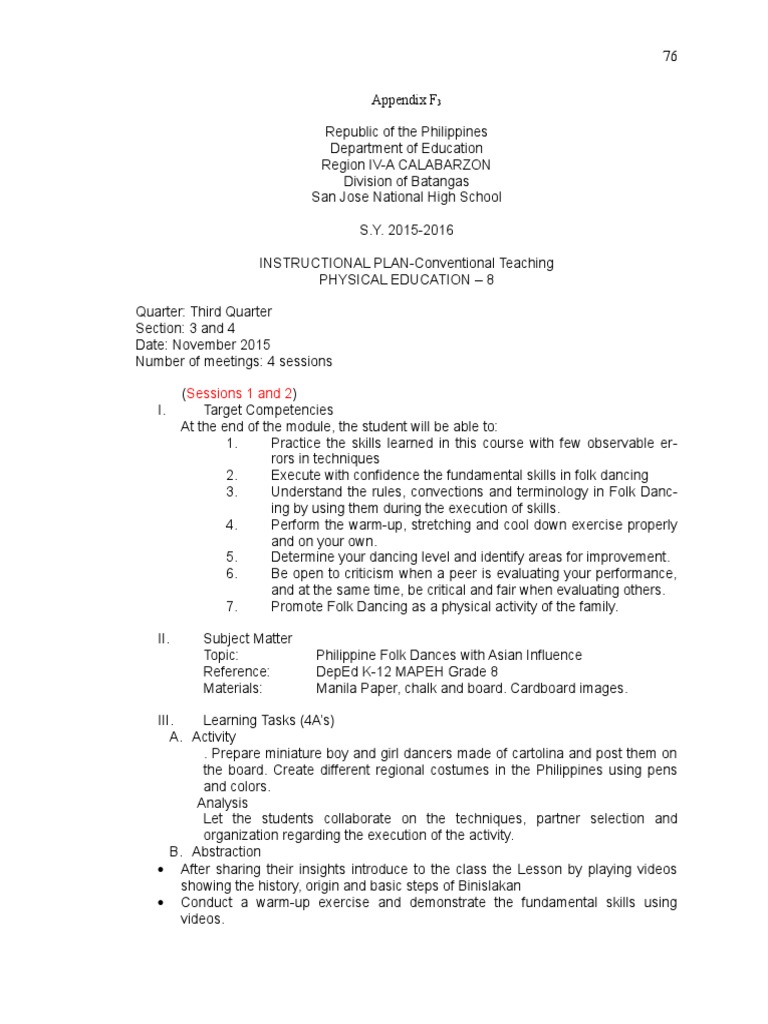 Conventional Lesson Plan 1 | PDF | Dances | Rubric (Academic)