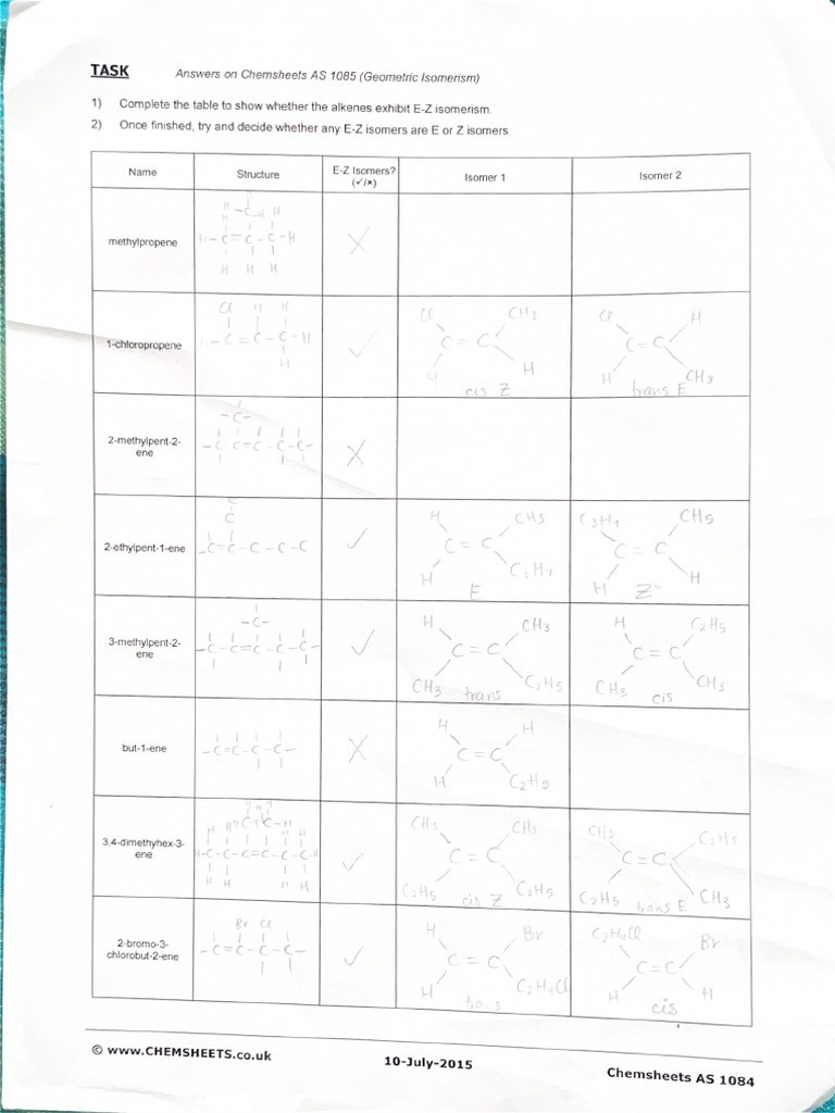 (HWK) Alkenes - Geometric Isomers Worksheet (29 Jan 2023 at 4 - 03 PM ...