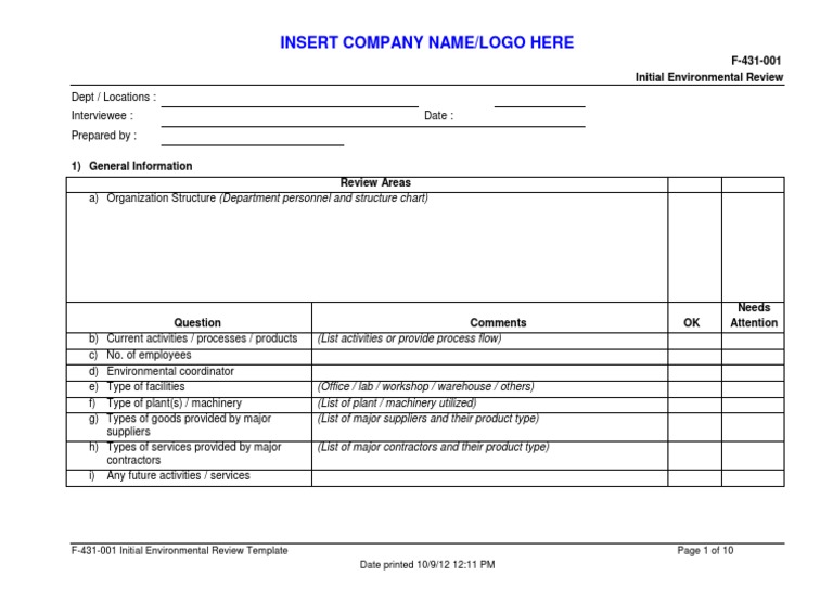 Iso 14001 Form | PDF