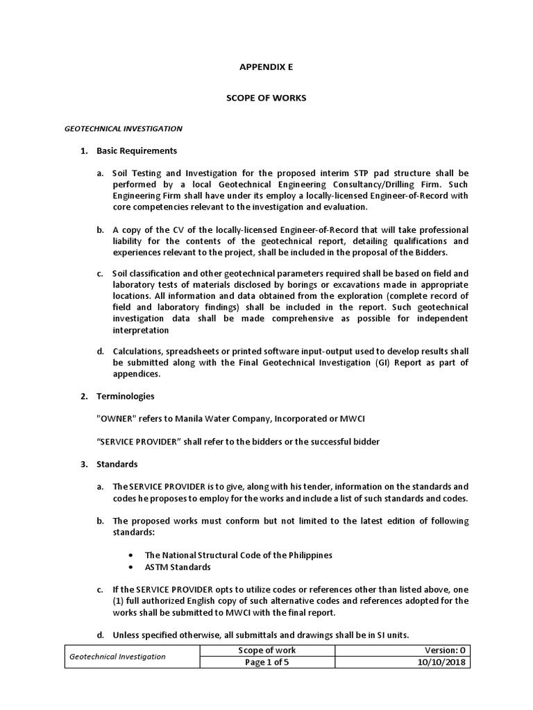 Appendix E - TOR For Contractor's Geotechnical Investigation | PDF ...