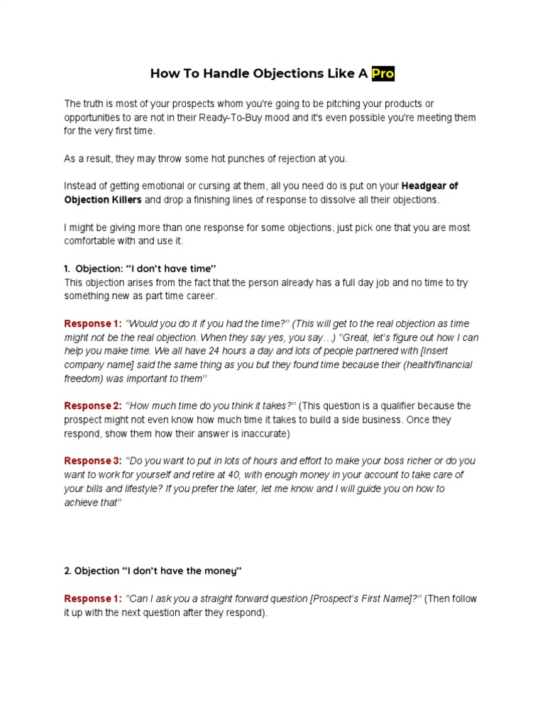 How To Handle Objections Like A Pro | PDF