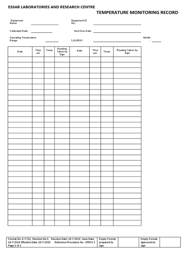 6.3 F1 Temperature Monitoring Record | PDF