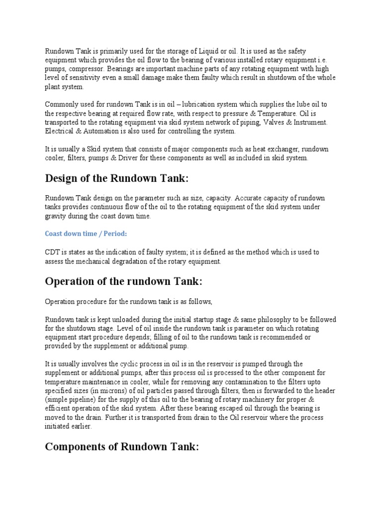 Rundown Tank | PDF | Pump | Bearing (Mechanical)