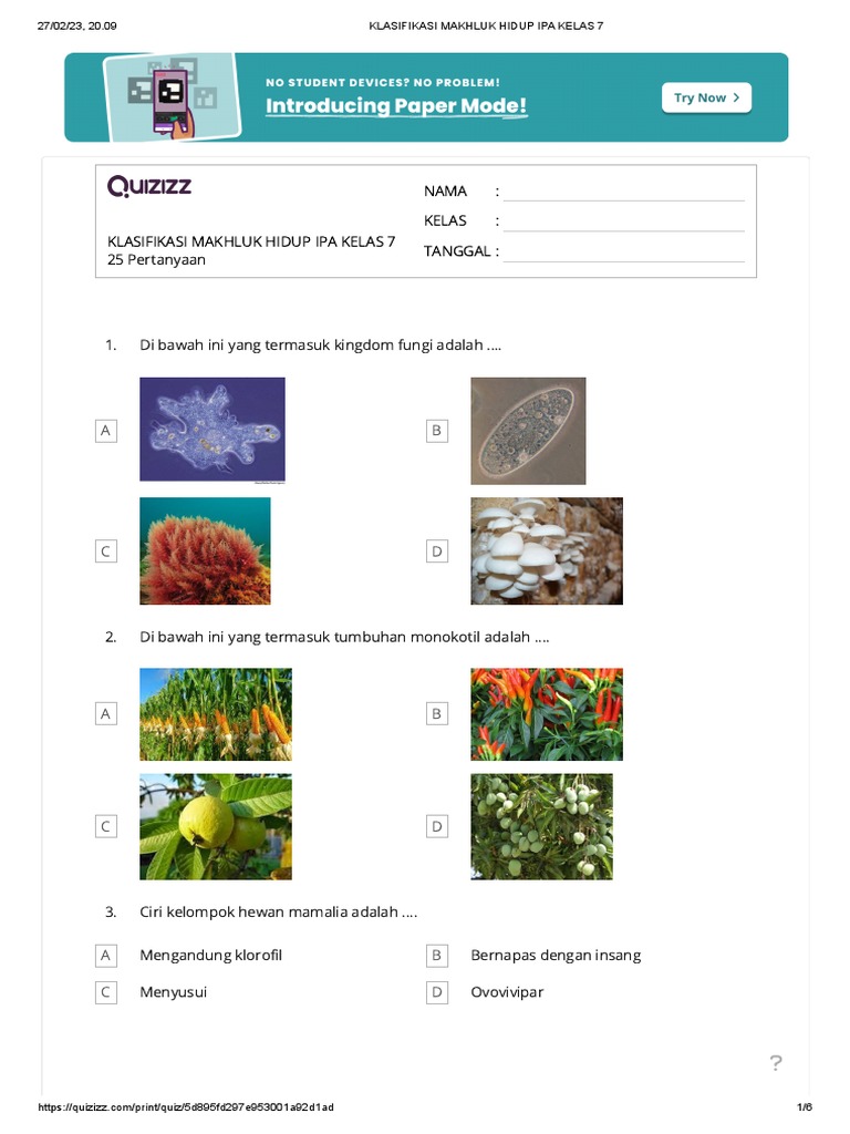 Klasifikasi Makhluk Hidup Ipa Kelas 7 | PDF