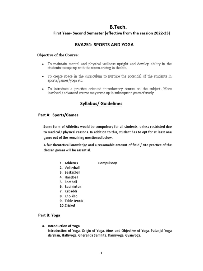 Syllabus and Evaluation Guideline For BVA251 Sports and Yoga Course ...