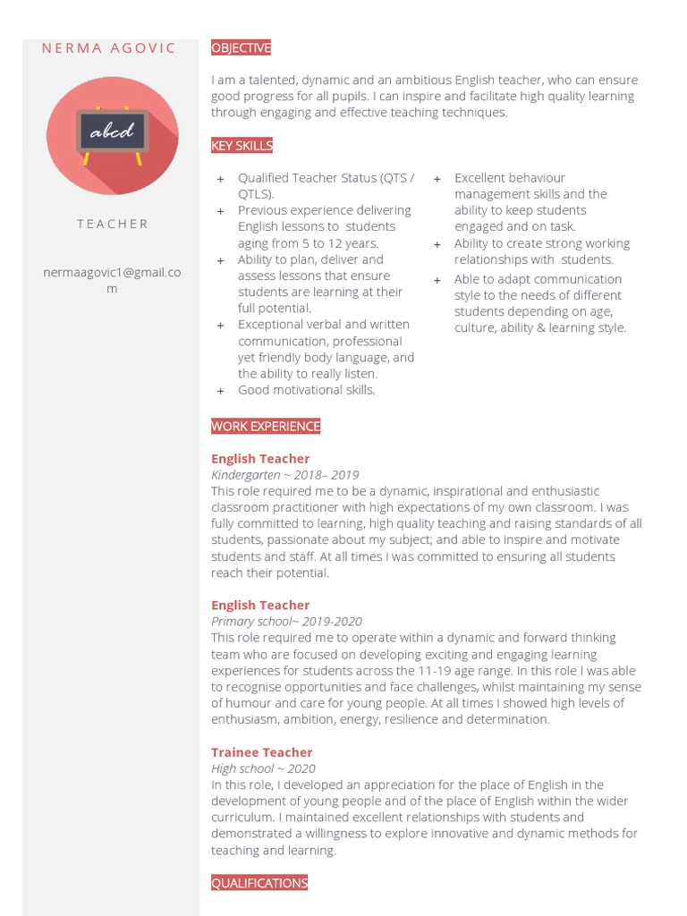Teacher CV Template | PDF | Teachers | Education Theory