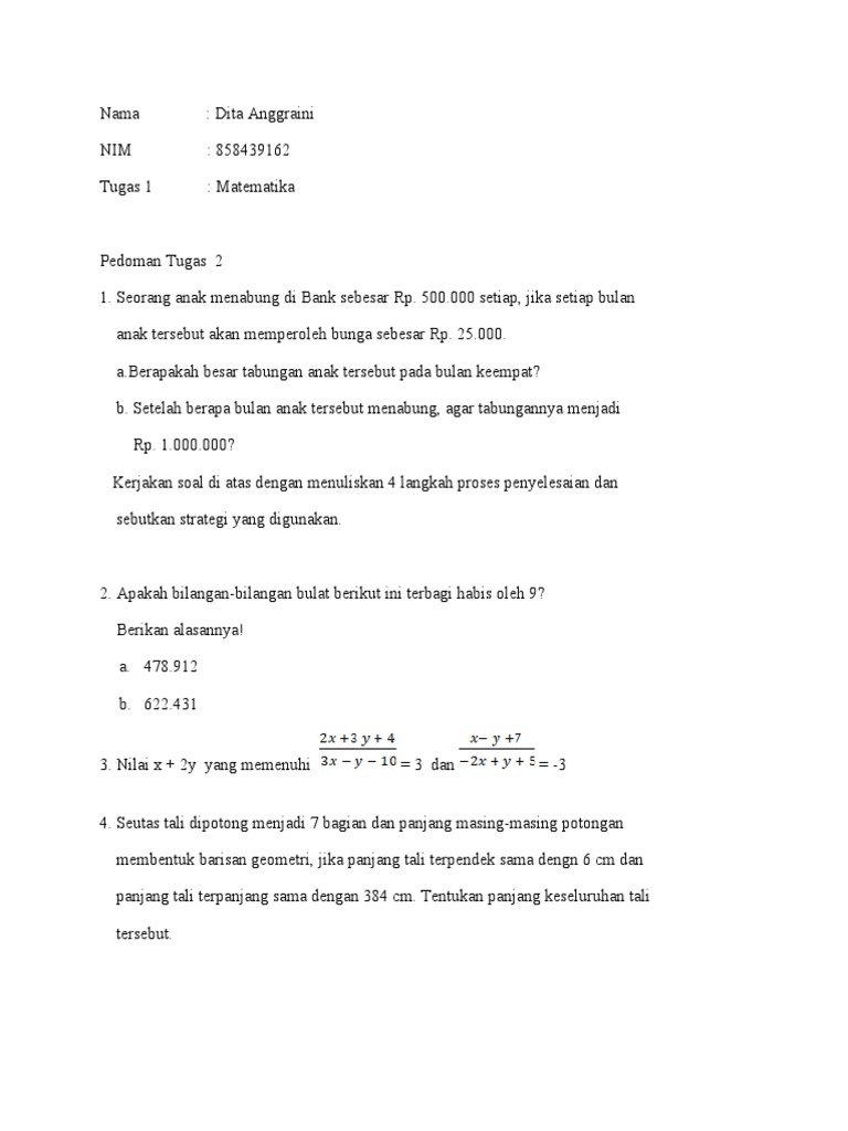 Penyelesaian Tugas Matematika Dita | PDF