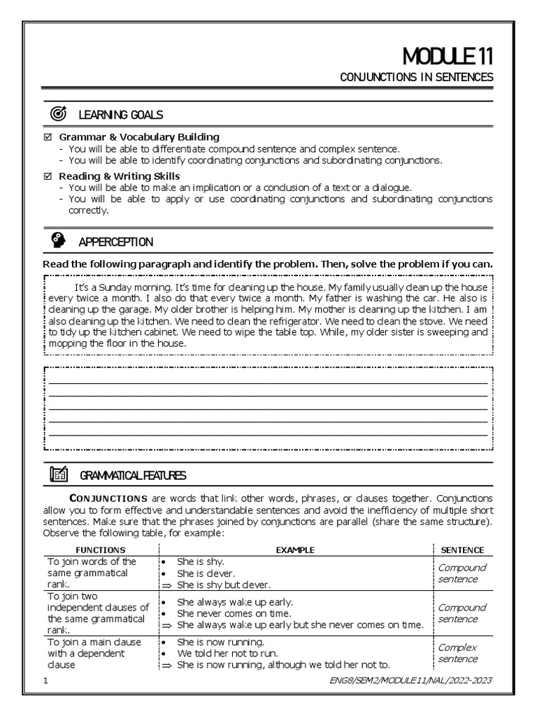 KLS8 - Sem2 - Module10 - Conjunctions | PDF | Sentence (Linguistics) | Semantic Units