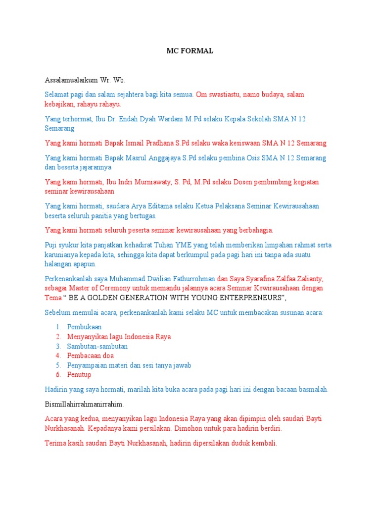 Teks MC Seminar Pengabdian | PDF