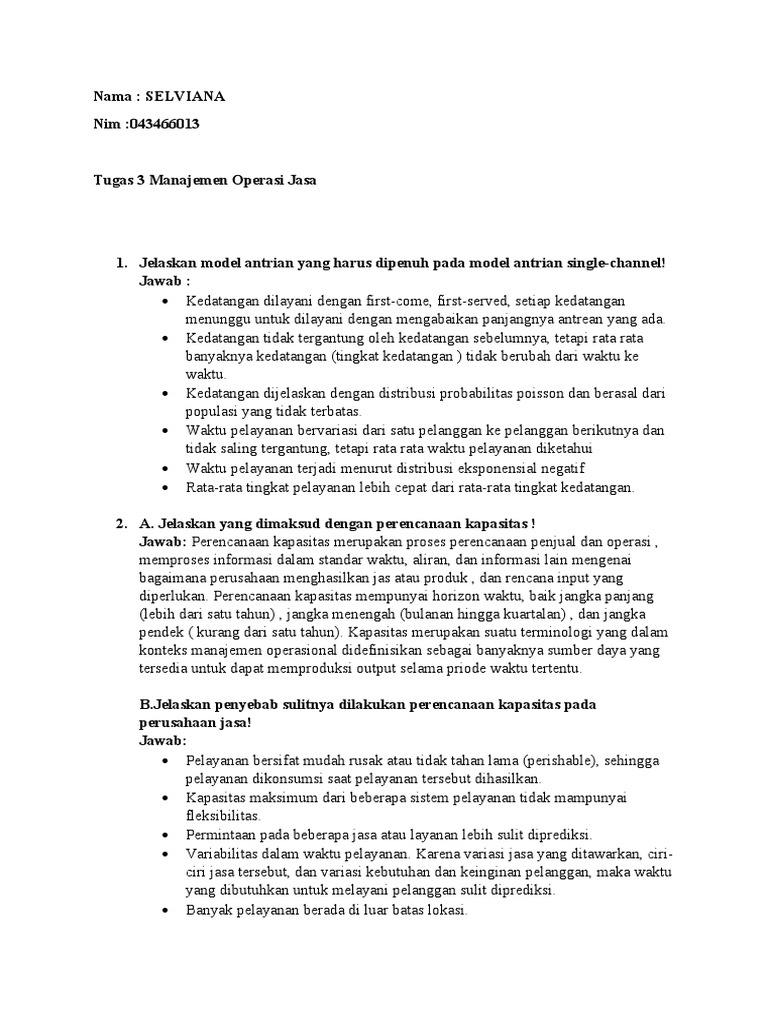 Tugas 3 Manajemen Operasi Jasa | PDF | Bisnis