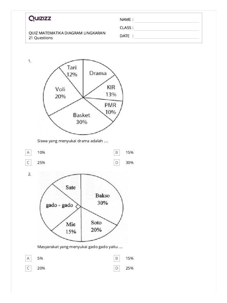 Quiz Matematika Diagram Lingkaran PDF | PDF