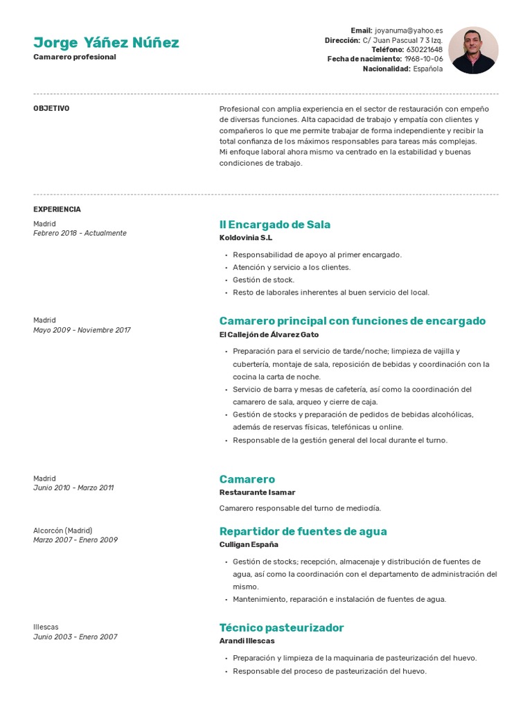 CV Jorge 2021-1 | PDF | Camareros