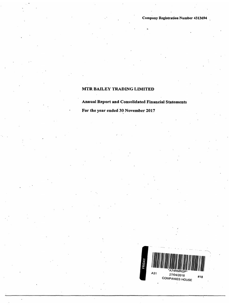 Bailey Family Investments PLC (GB) - AR2017 - Group of Companies' Accounts | PDF