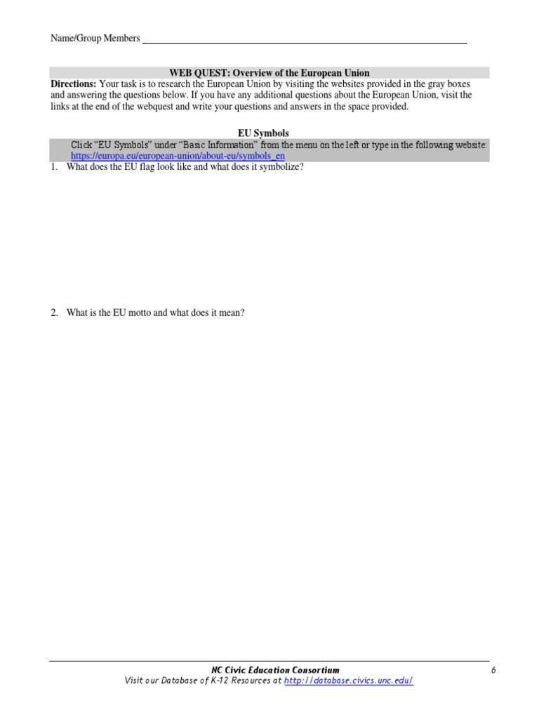 European Union WebQuest Overview | PDF | European Union | Euro