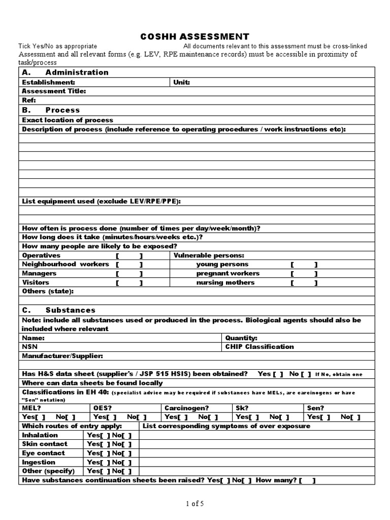 COSHH Assessment Checklist | PDF | Risk | Personal Protective Equipment
