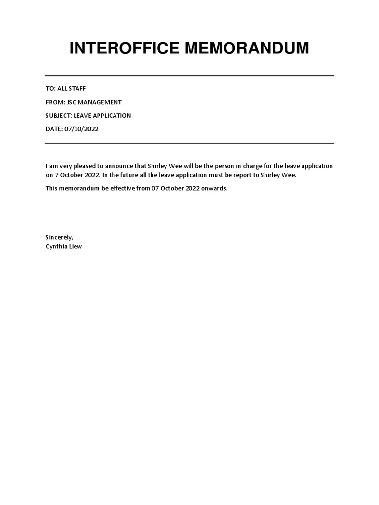 Interoffice Memo - Leave Application PDF | PDF