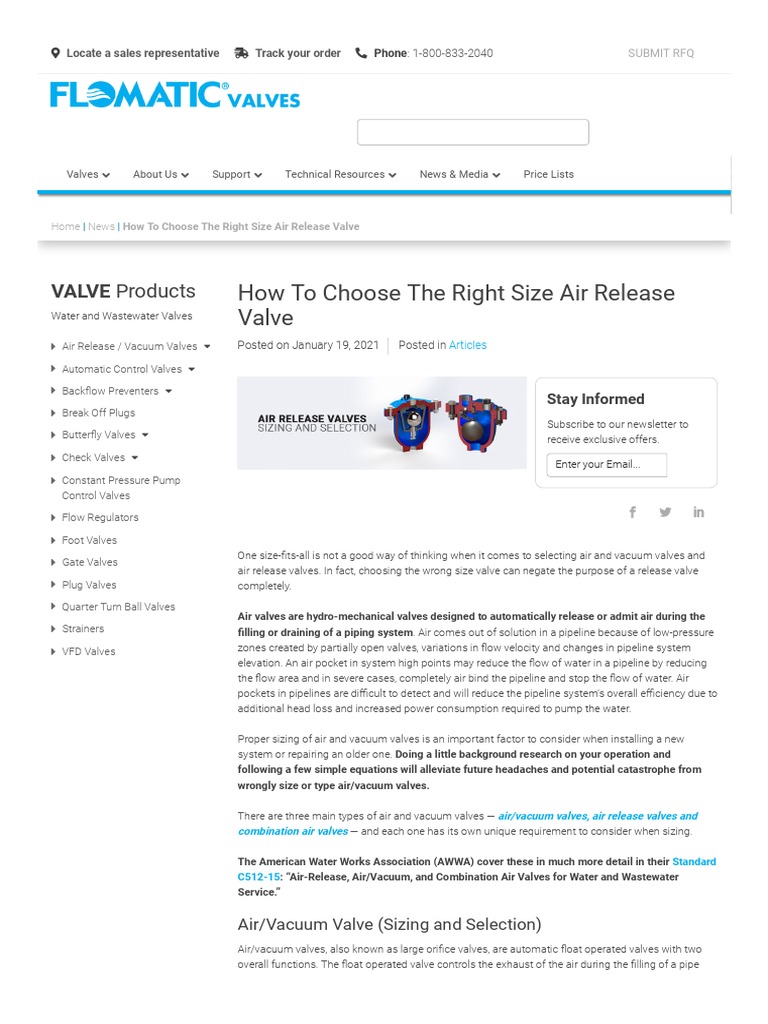 Air Release Valve Sizing Chart - How To Choose The Right Valve ...
