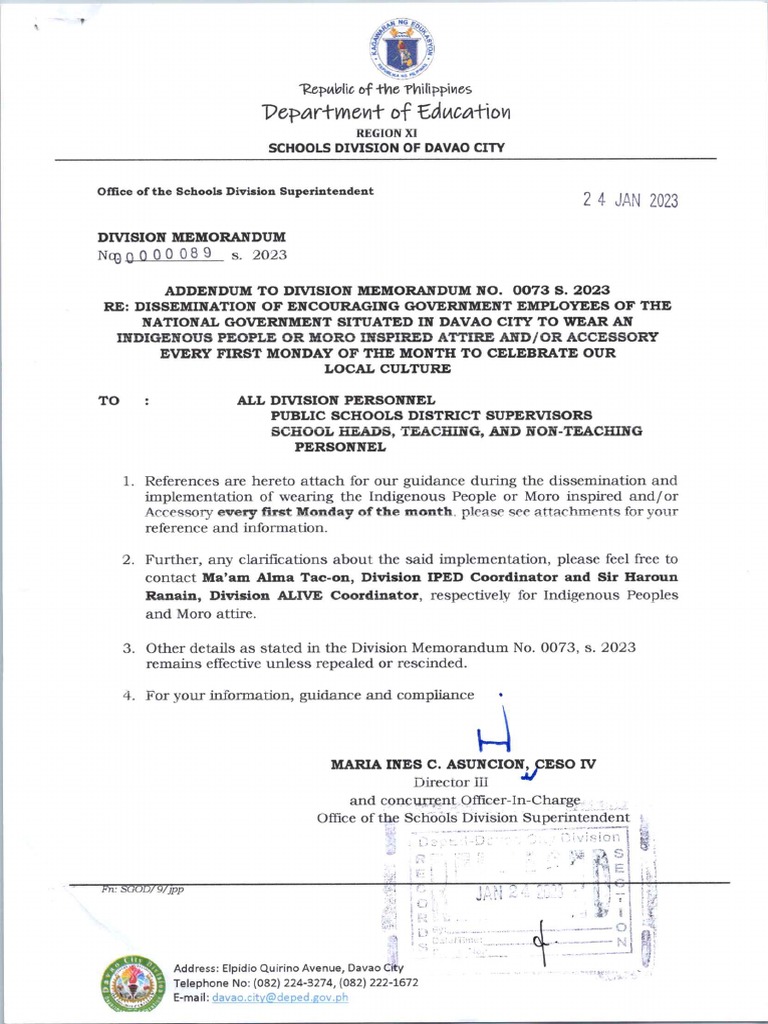 2023-Dm No. 089- Addendum to Dm No. 073 s 2023 Re Dissemination of ...