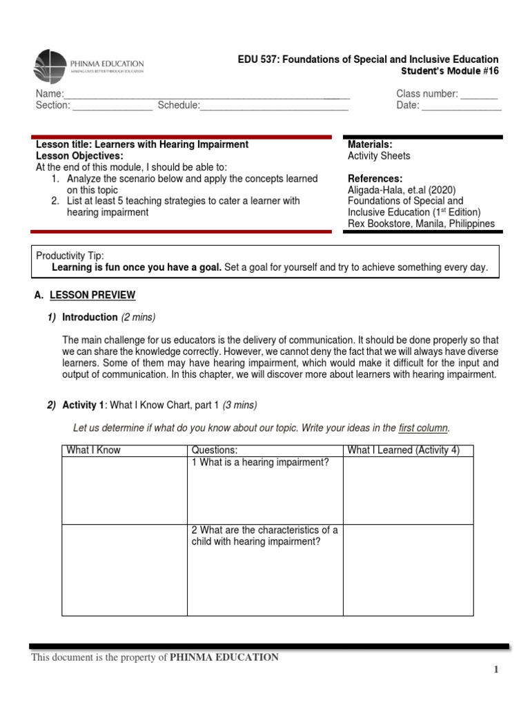 Understanding Learners with Hearing Impairments: Strategies for ...