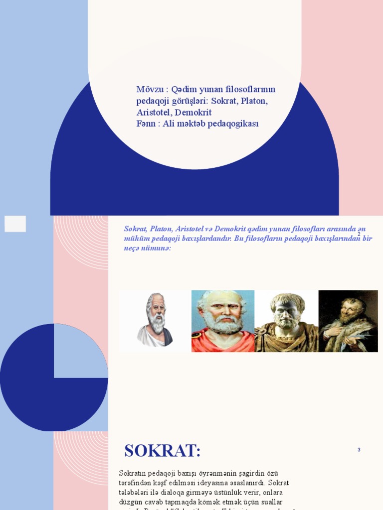 Sokrat Platon Aristotel Demokrit Pedoqoji Görüşləri | PDF
