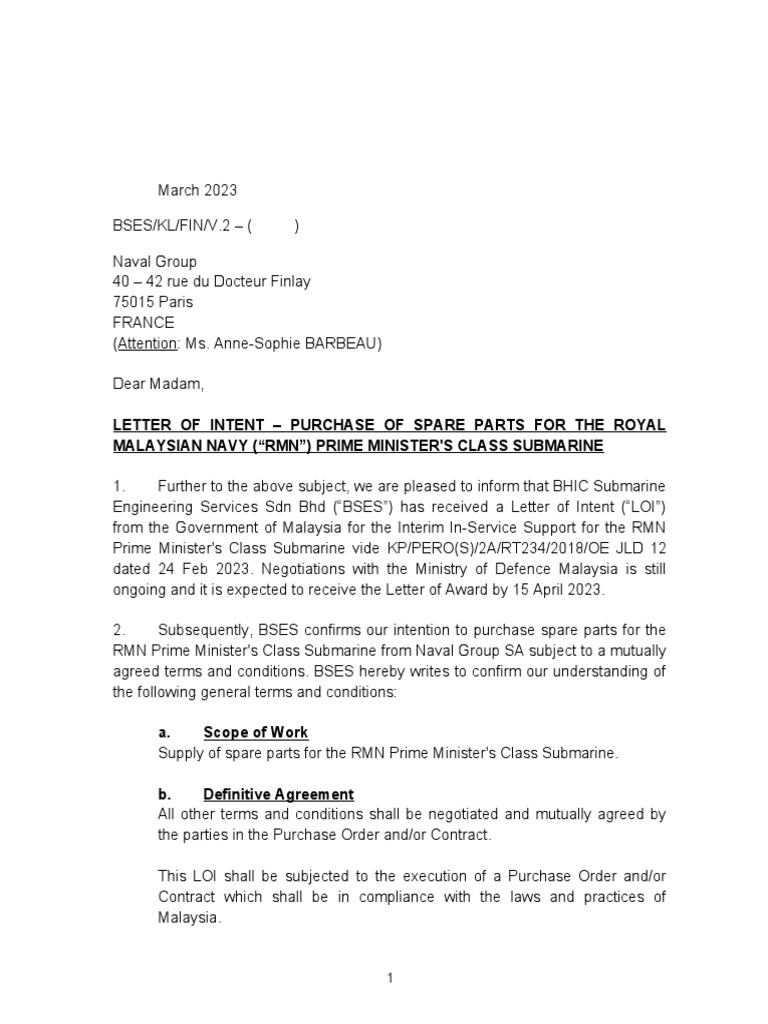 Letter of Intent - Naval Group (003) | PDF