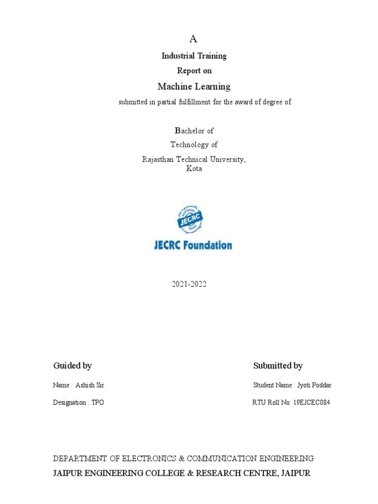 Report On Machine Learning-Jyoti Poddar-EC084 | PDF | Regression ...