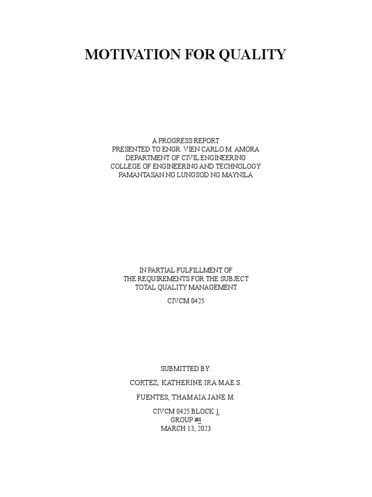 Module 4 - Motivation For Quality (Written Report) | PDF | Leadership ...