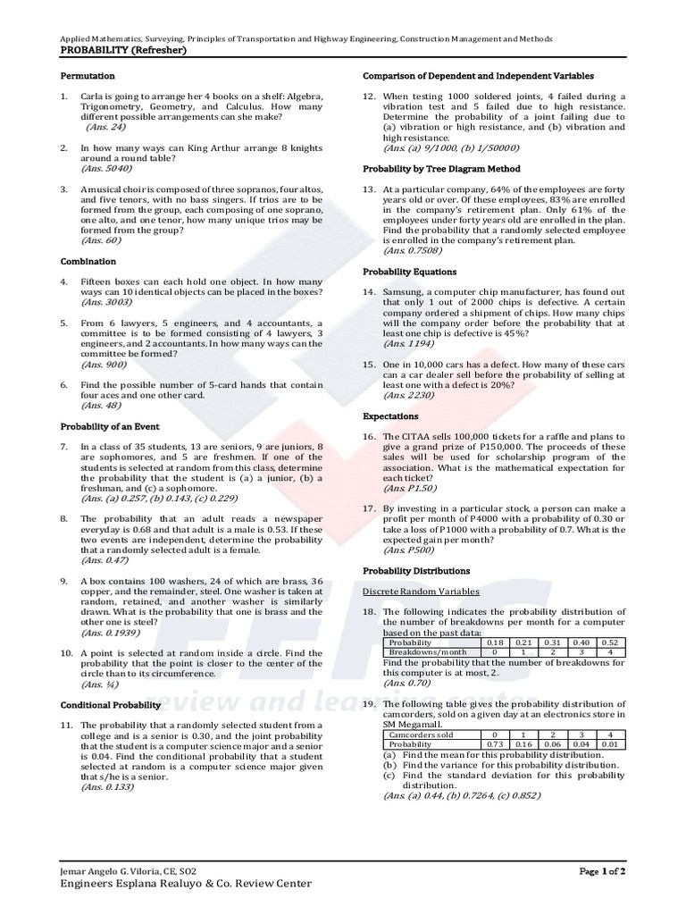 Probability (Refresher) | PDF | Probability Distribution | Normal ...