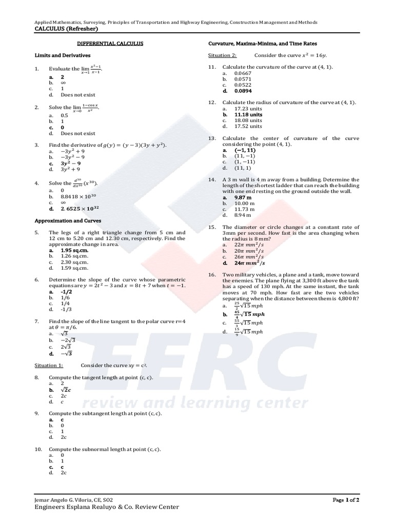 Calculus (Refresher) | Download Free PDF | Area | Curvature