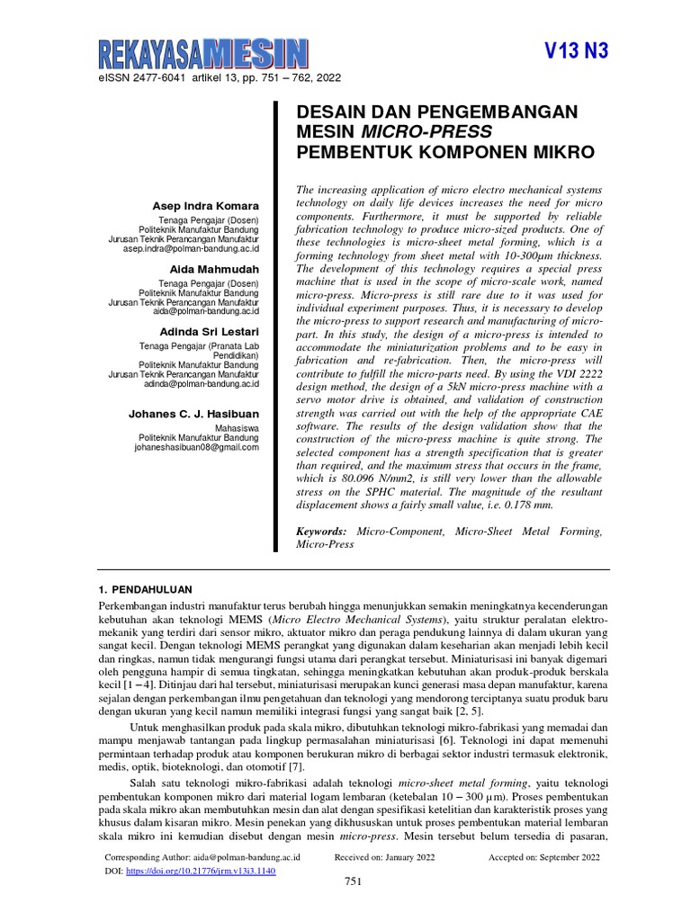 Desain Dan Pengembangan Mesin Micro-Press Pembentuk Komponen Mikro | PDF | Materials | Engineering