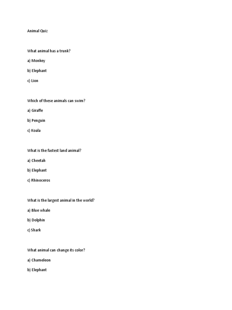 Grade 3 Quiz - Animals | PDF