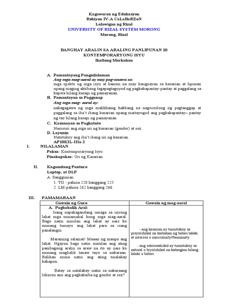 Araling Panlipunan 10 Detailed Lesson PL | PDF