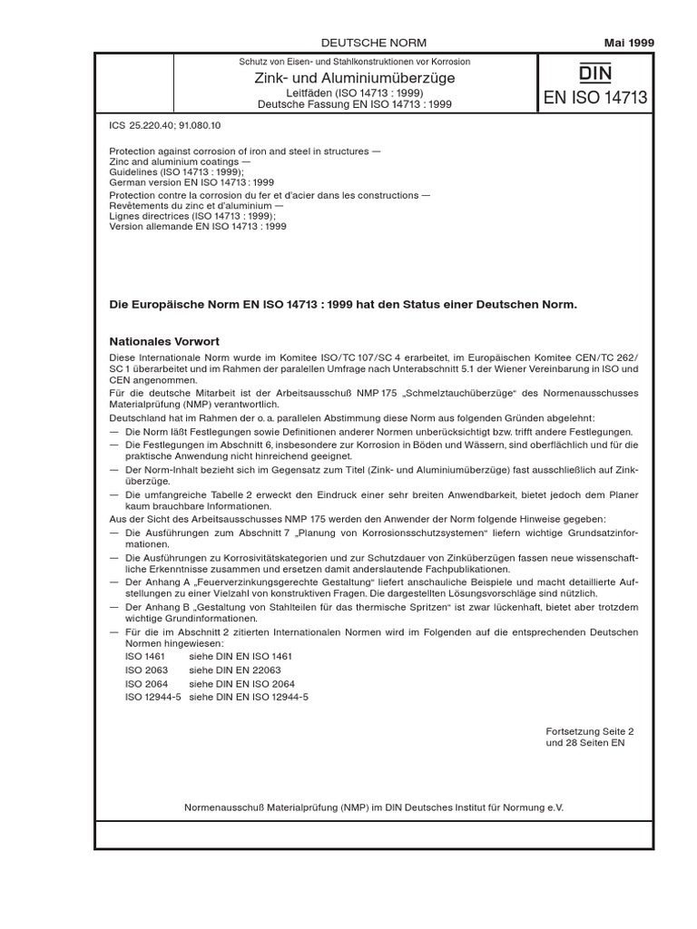 Din en Iso 14713 1999-05 | PDF