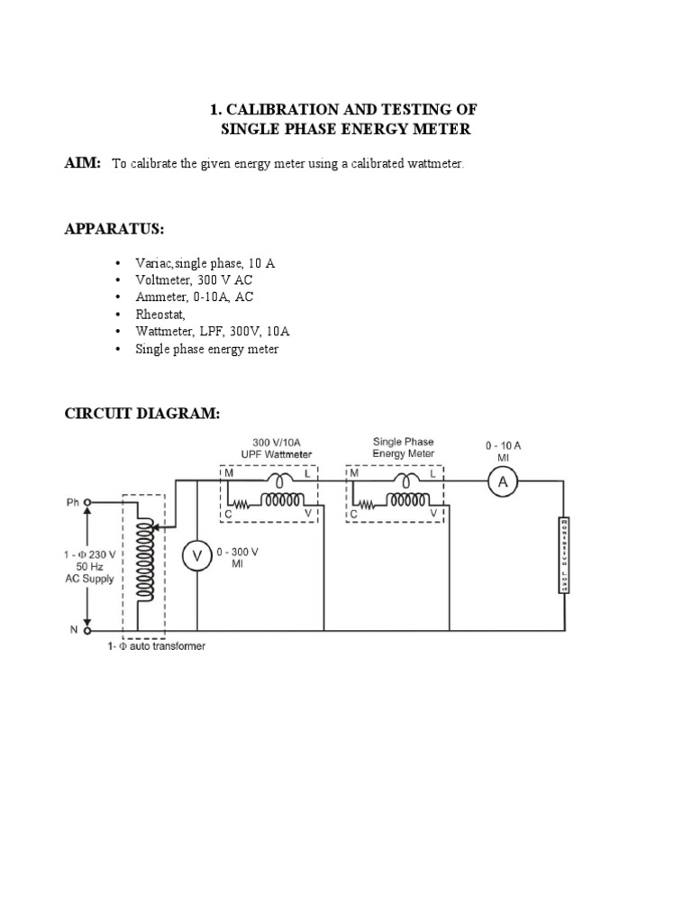 EXP 1 Calibration and Testing of Single Phase Energy Meter - Odt | PDF
