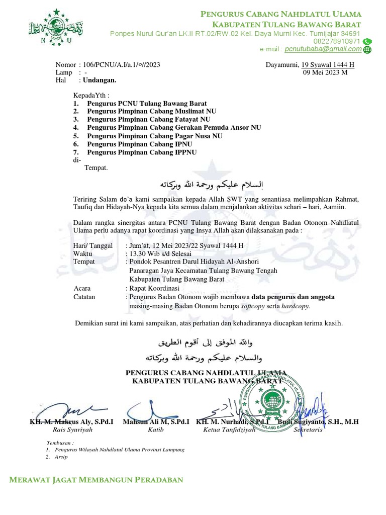 106 Undangan Rakor PCNU Dengan Banom | PDF