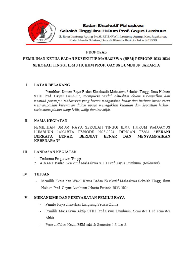 Proposal Pemilihan Ketua BEM 2023-2024 | PDF
