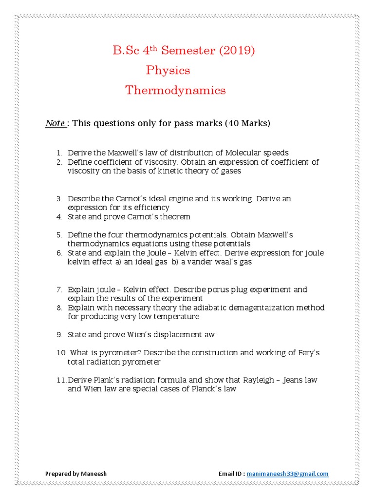 Thermodynamics Imp List | PDF | Gases | Thermodynamics