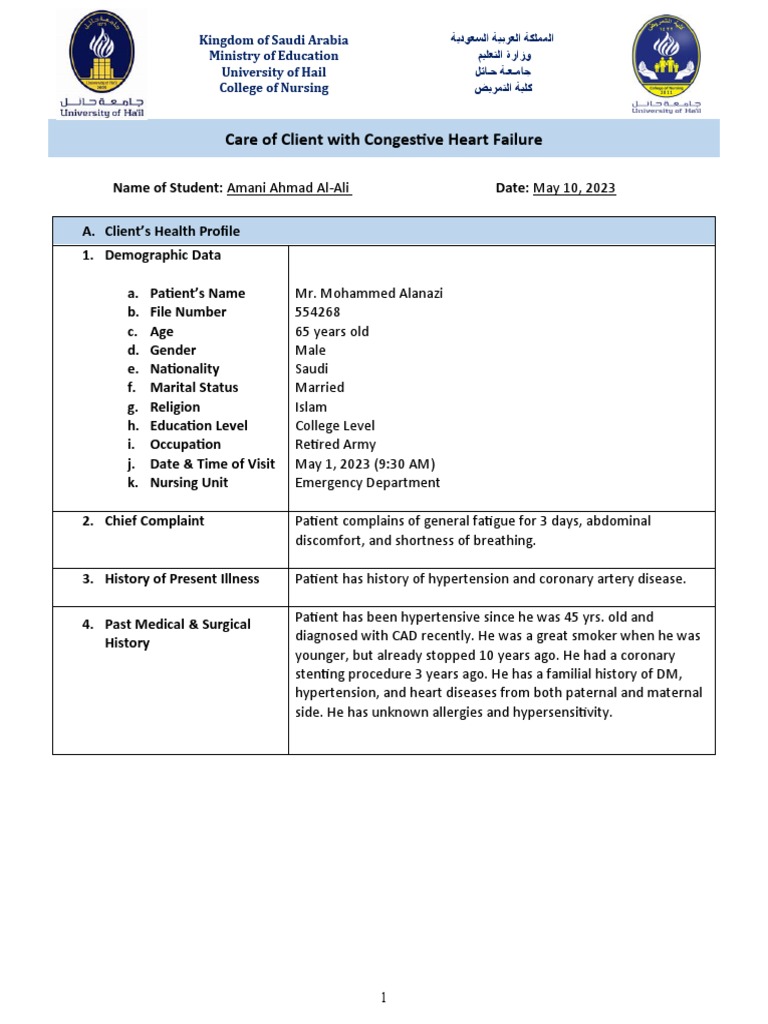 CHF Case Study | PDF | Heart Failure | Pain