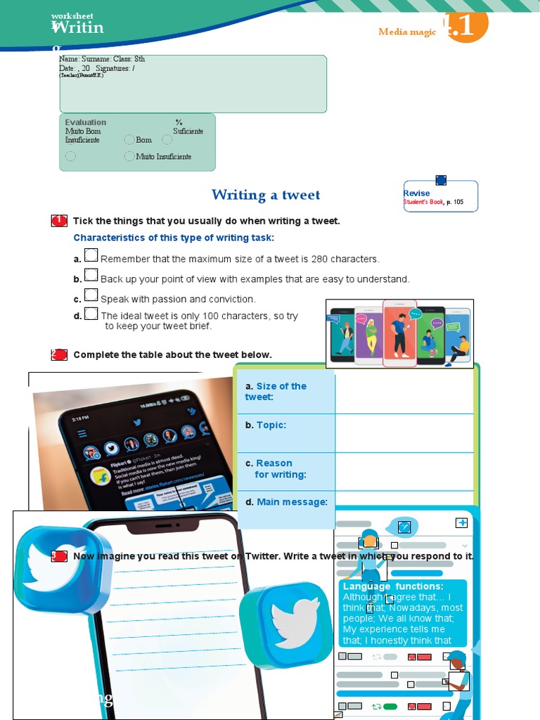 8th Grade Tweet Writing Worksheet | PDF