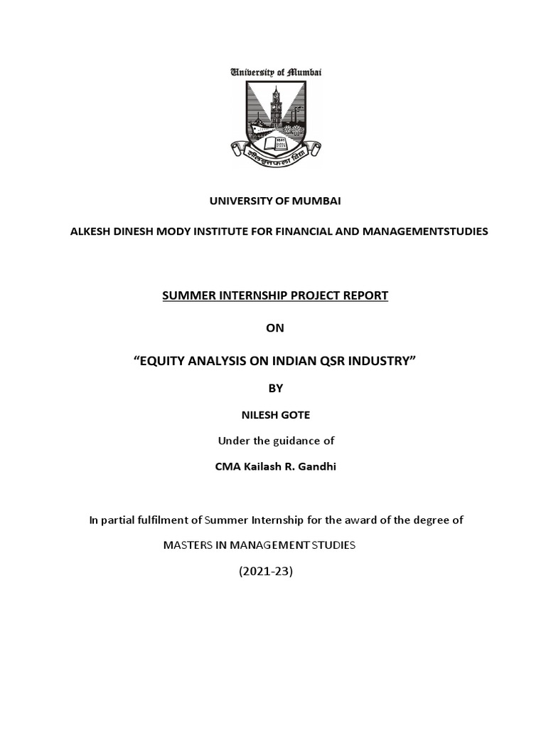 Internship Report | PDF | Stocks | Equity (Finance)