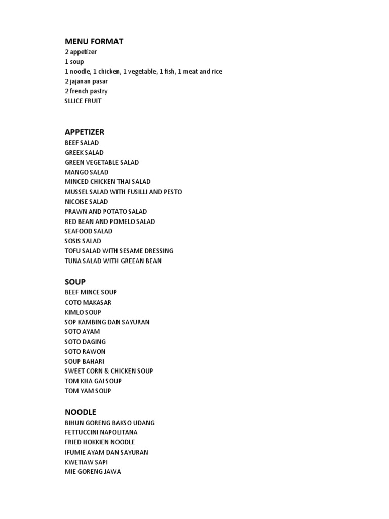 Breakfast Menu Rotation King Royal | PDF | Indonesian Cuisine | Salad