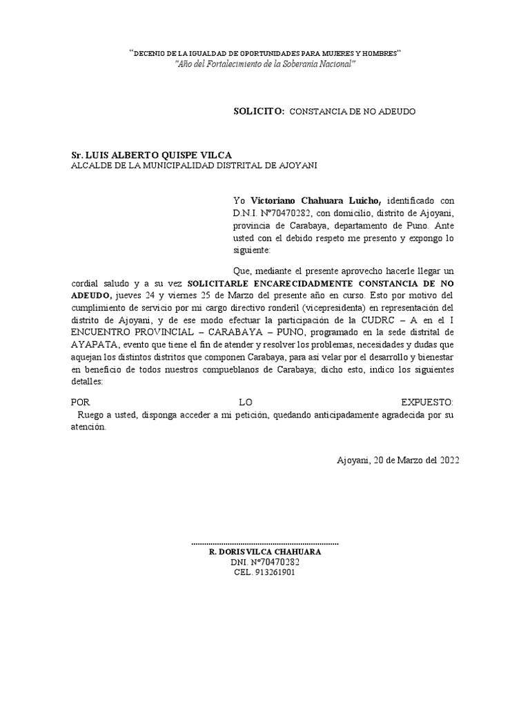 Solicitud - Constancia de No Adeudo | PDF