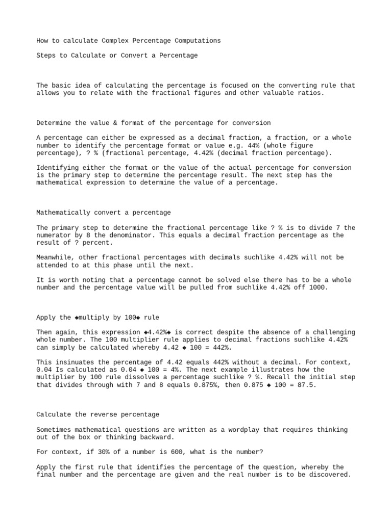 Calculate Complex Percentage Computations | PDF | Percentage ...