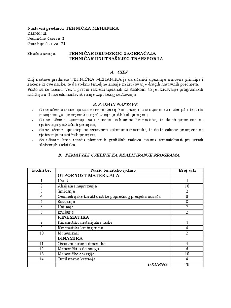 Tehnicka Mehanika II Razred Tds | PDF