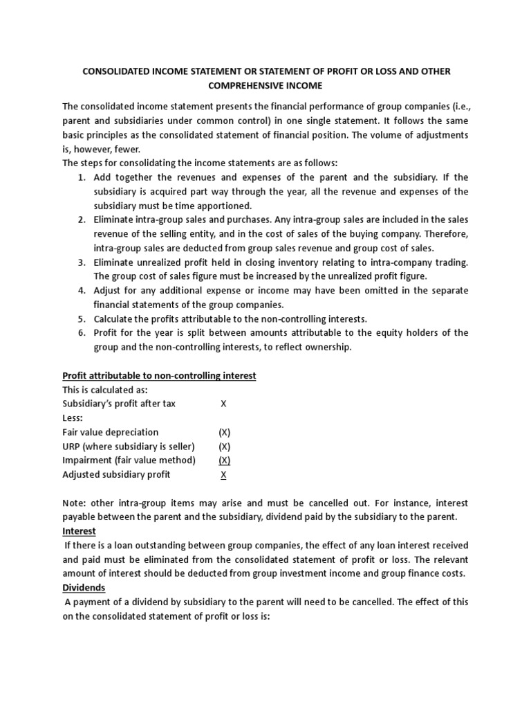 Consolidated Income Statement or Statement of Profit or Loss and Other ...