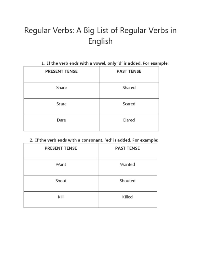 Regular Verbs - Past Tense | PDF