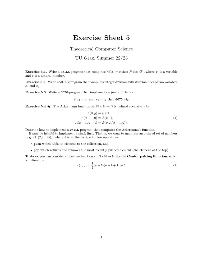 Exercise Sheet 5 | PDF | Science & Mathematics | Computers