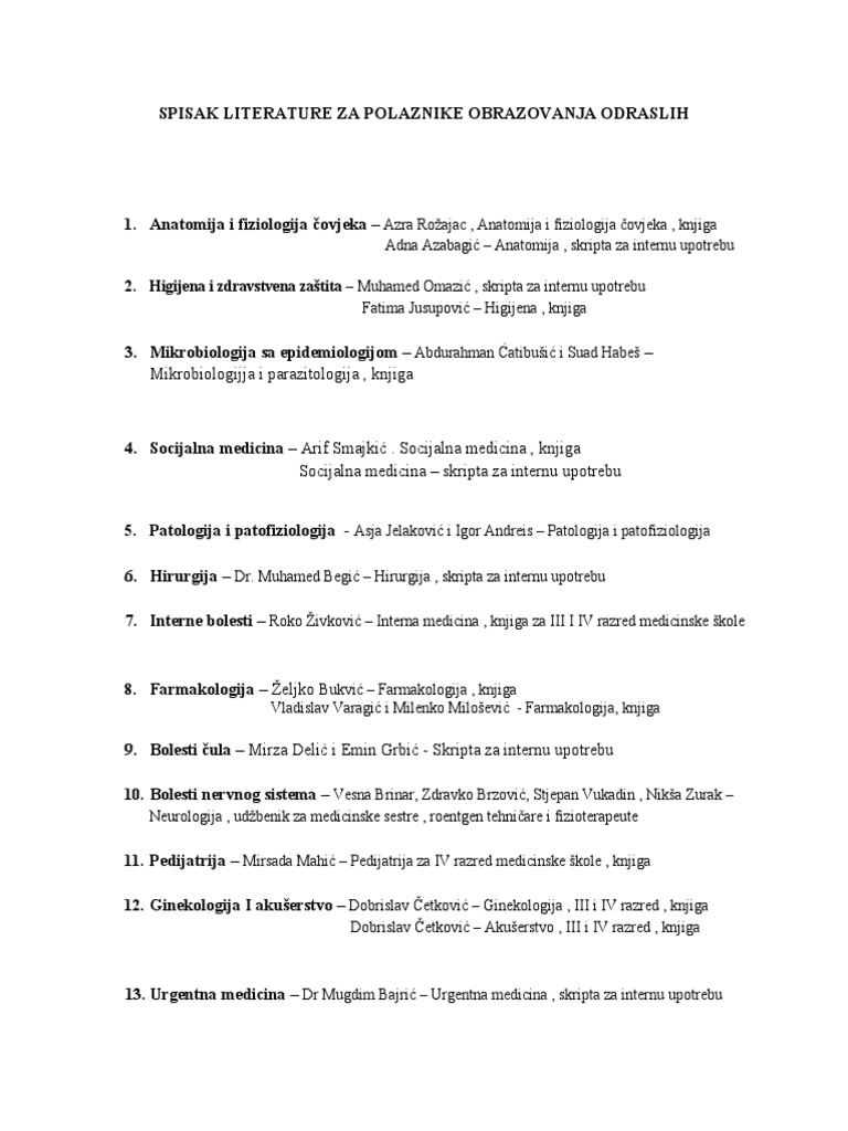 Spisak Literature Za Vanredne Kandidate 1 | PDF